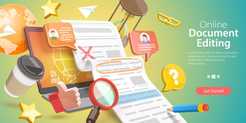 3D Vector Conceptual Illustration of Online Document Editing Stock ...