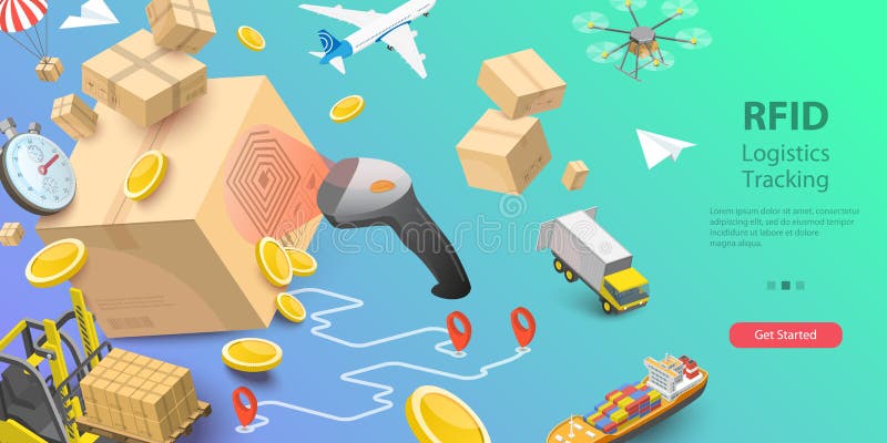 3D Vector Conceptual Illustration of RFID Logistics Tracking Stock ...