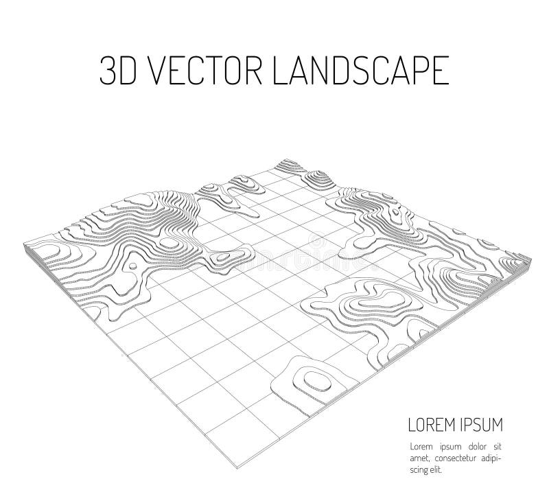 3D Vector. Contour. Landscape with Particles Dots and Stars on Horizon ...