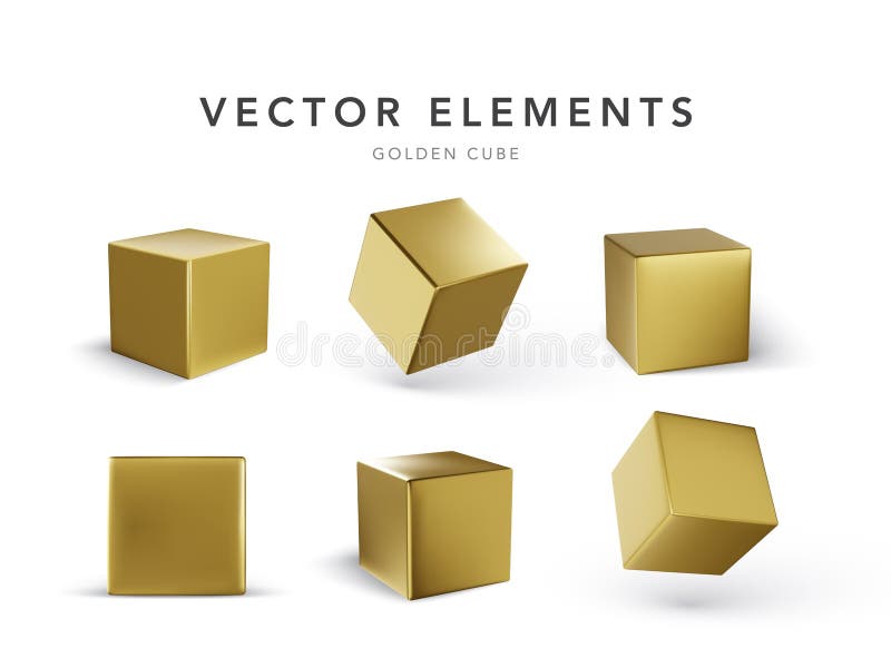 3D Vector Cube. Shiny Object with Reflections Made of Gold. Vector ...