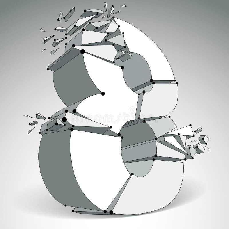 3d Vector Digital Wireframe Monochrome Number 8 Broken into Diff Stock ...