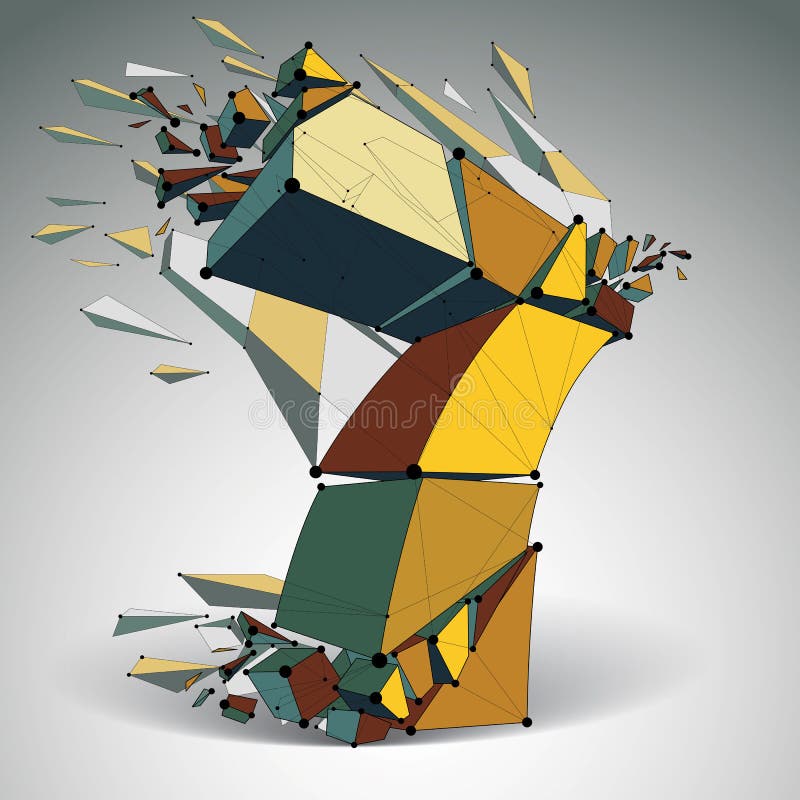 3d Vector Digital Wireframe Number 7 Broken into Different Stock Vector ...