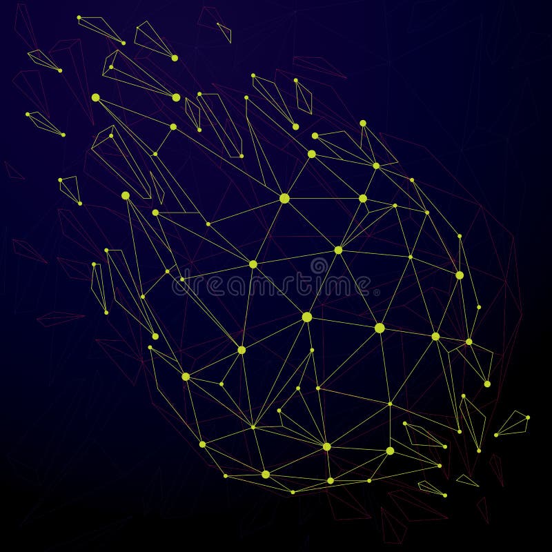 3d Vector Digital Wireframe Spherical Object Broken into Different ...
