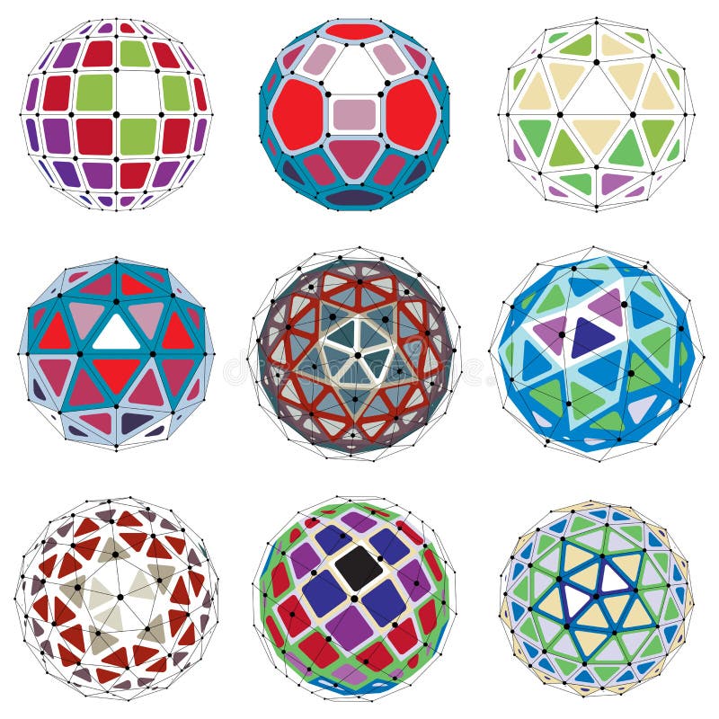 3d Vector Digital Wireframe Spherical Objects Made Using Different ...