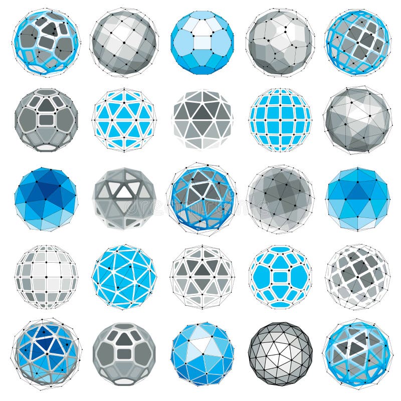 3d Vector Digital Wireframe Spherical Objects Made Using Different ...