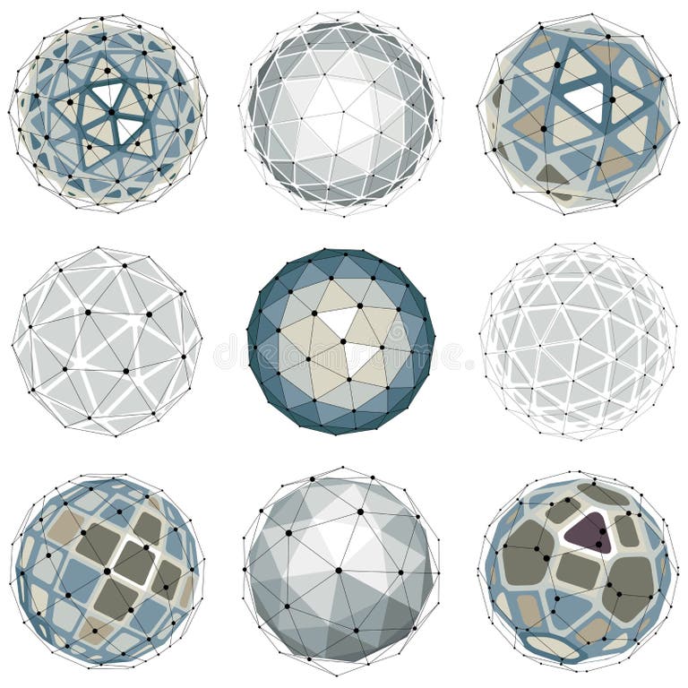 3d Vector Digital Wireframe Spherical Objects Made Using Different ...