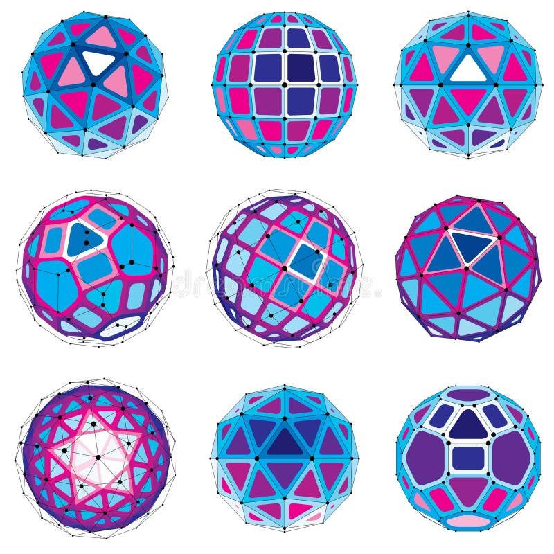 3d Vector Digital Wireframe Spherical Objects Made Using Different ...
