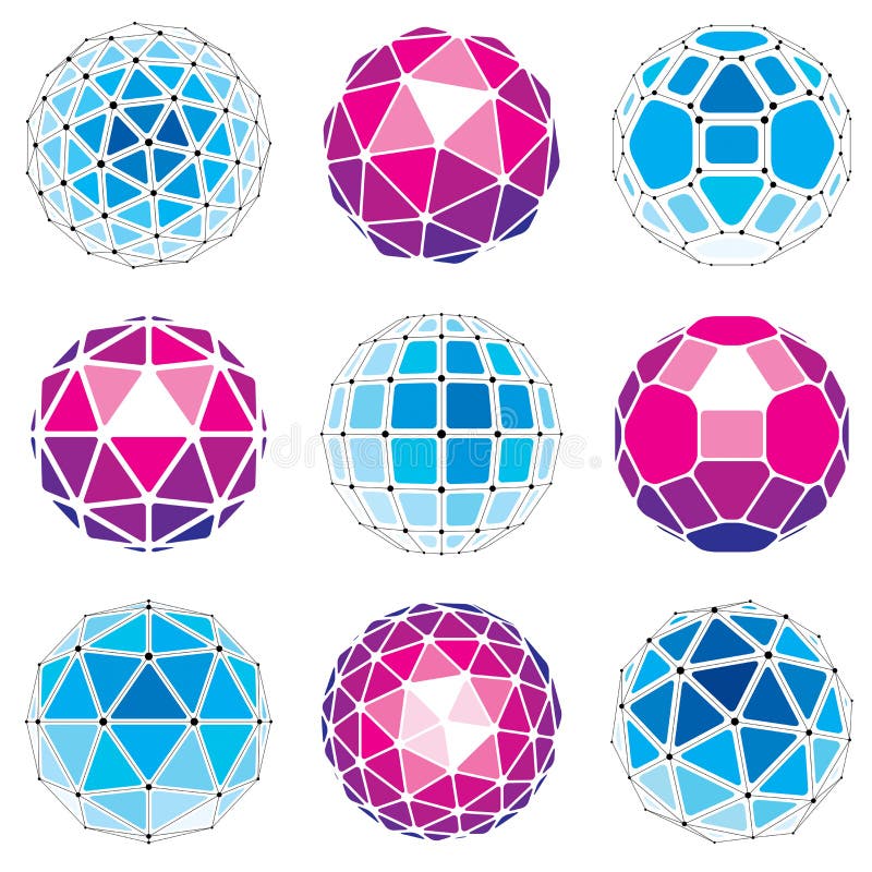 3d Vector Digital Wireframe Spherical Objects Made Using Different ...