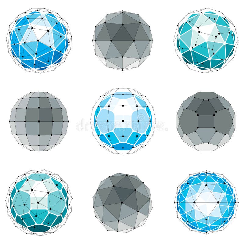 3d Vector Digital Wireframe Spherical Objects Made Using Different ...