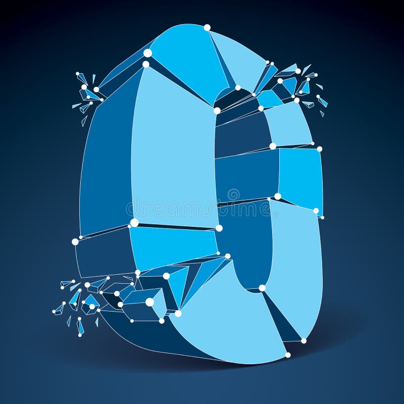 3d Vector Digital Wireframe Zero Number Broken into Different Pa Stock ...