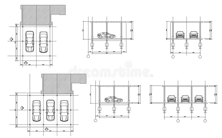 2D Vector Drawing of Car Parking Layout with Columns and Foundation ...