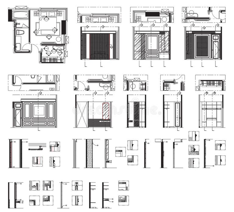 2D Vector Drawing of Master Bedroom Interior Design with Walk-in Closet ...