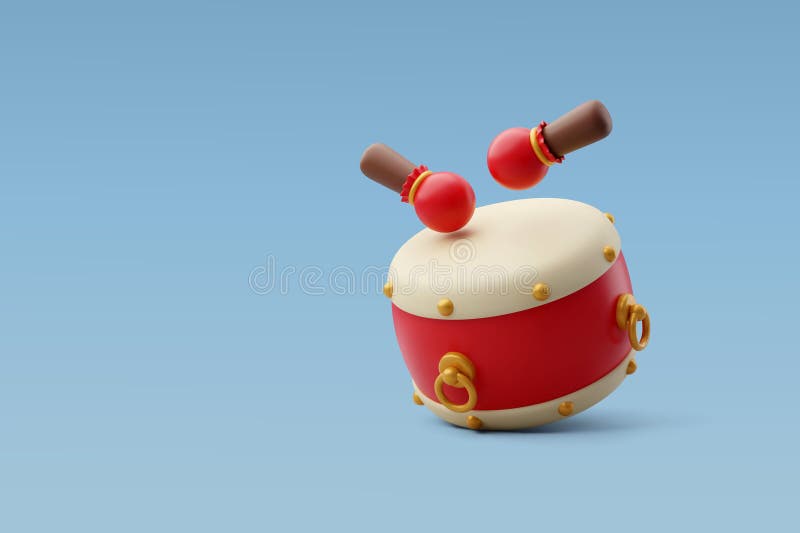 3d Vector Drum with Drumstick, Spring Festival, Chinese New Year ...