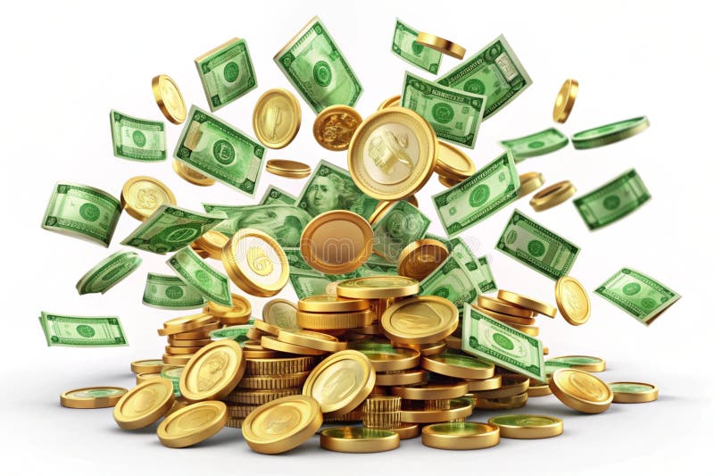 3d Floating in the Air Gold Rain Coins Stock Illustration ...