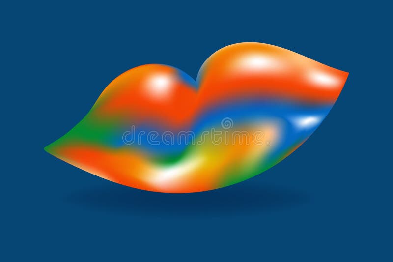 3D Vector Form of Lips in Rainbow Heat Map Colors Gradient on Blue ...