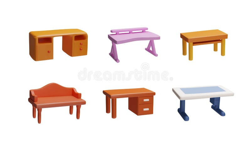 3d Vector Graphics of Various Types of Desks, Including Wooden, Plastic ...