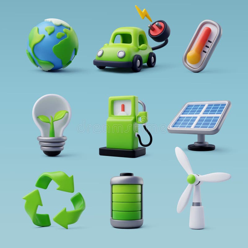 3d Vector Green Energy Icon Set, Green Energy, Clean Energy ...