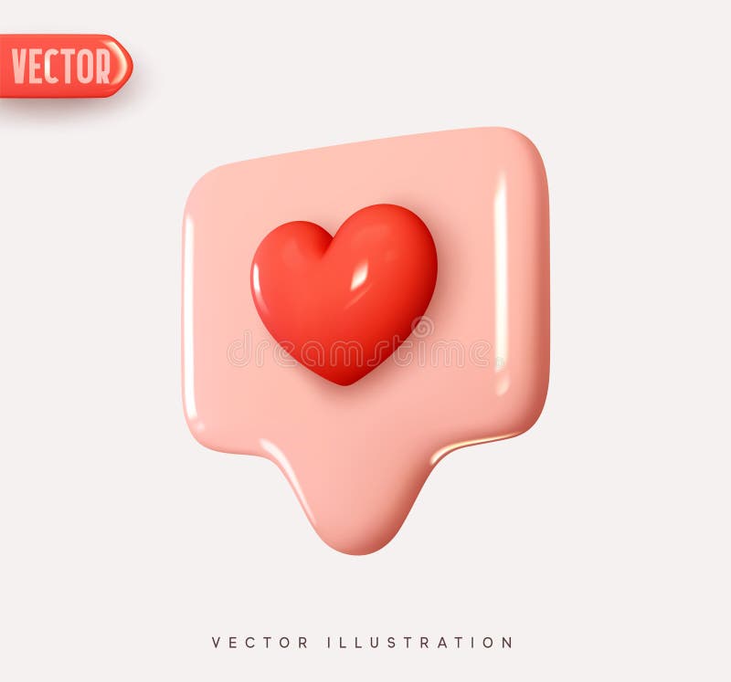 3d Vector Icon Message Dialog Button with Red Heart. Realistic Elements for Romantic Design ...