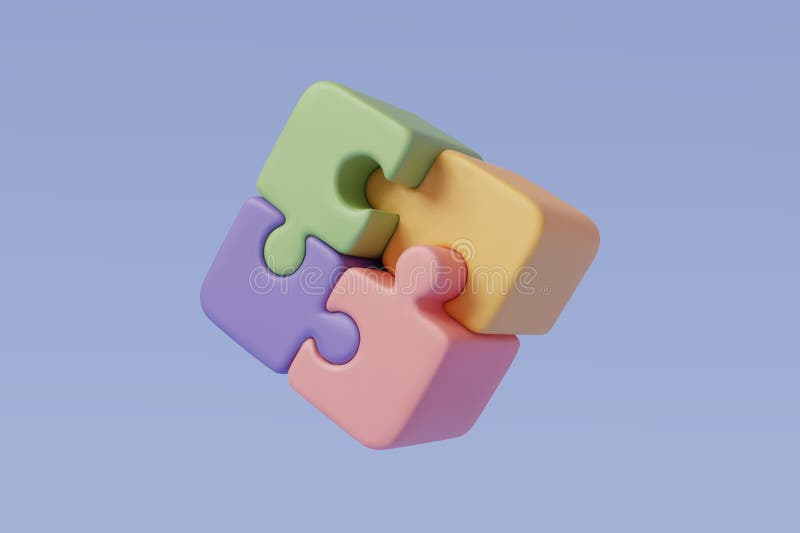 3D Vector Illustration of Colorful Jigsaw Puzzle Cube, Strategy Jigsaw ...