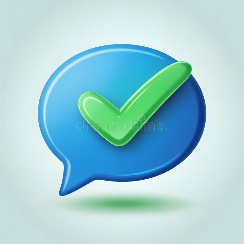 3 D Glossy Blue Speech Bubble Green Check Mark Tick Stock Illustration ...