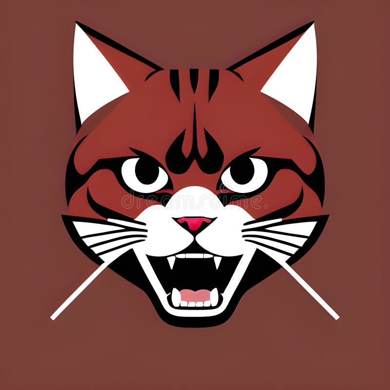 2d Vector Illustration of a Ferocious Cat in Dark and Red Colors the ...
