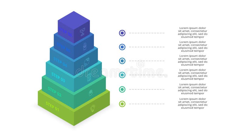 3D Vector Infographic Pyramid, or Comparison Chart with 6 Colorful ...