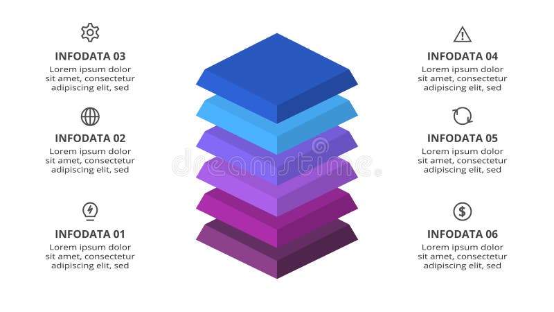3D Vector Infographic Pyramid, or Comparison Chart with 6 Colorful ...