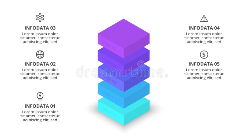 3D Vector Infographic Pyramid, or Comparison Chart with 5 Colorful ...