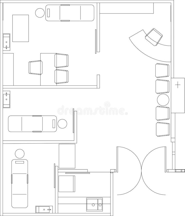 2D Vector Layout Plan of Clinic Interior with Waiting Area, Examination ...