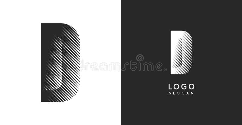 D Vector Letter. Sharp Contrast Monogram Strike Diagonal Hatching for ...