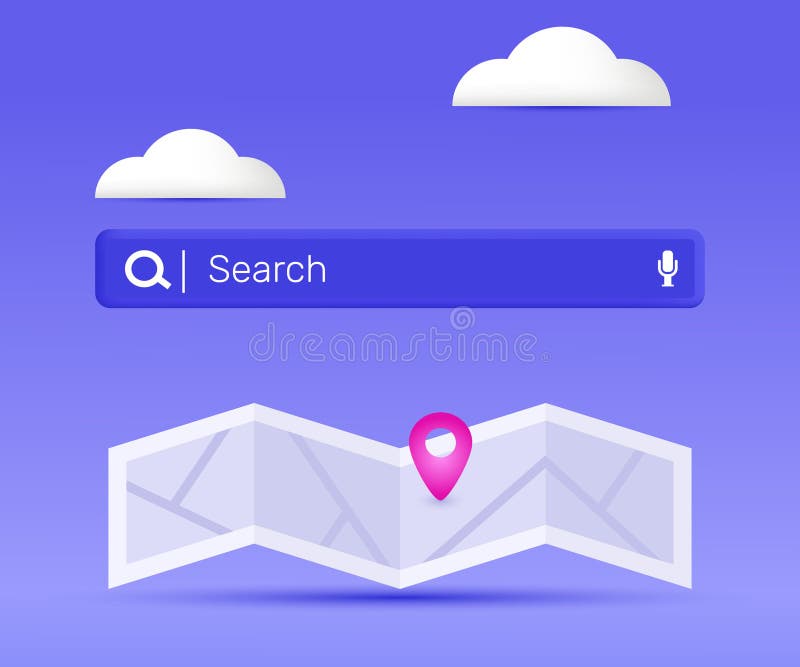 3d Vector Location Folded Paper Map Search Bar New Idea Concept Design ...