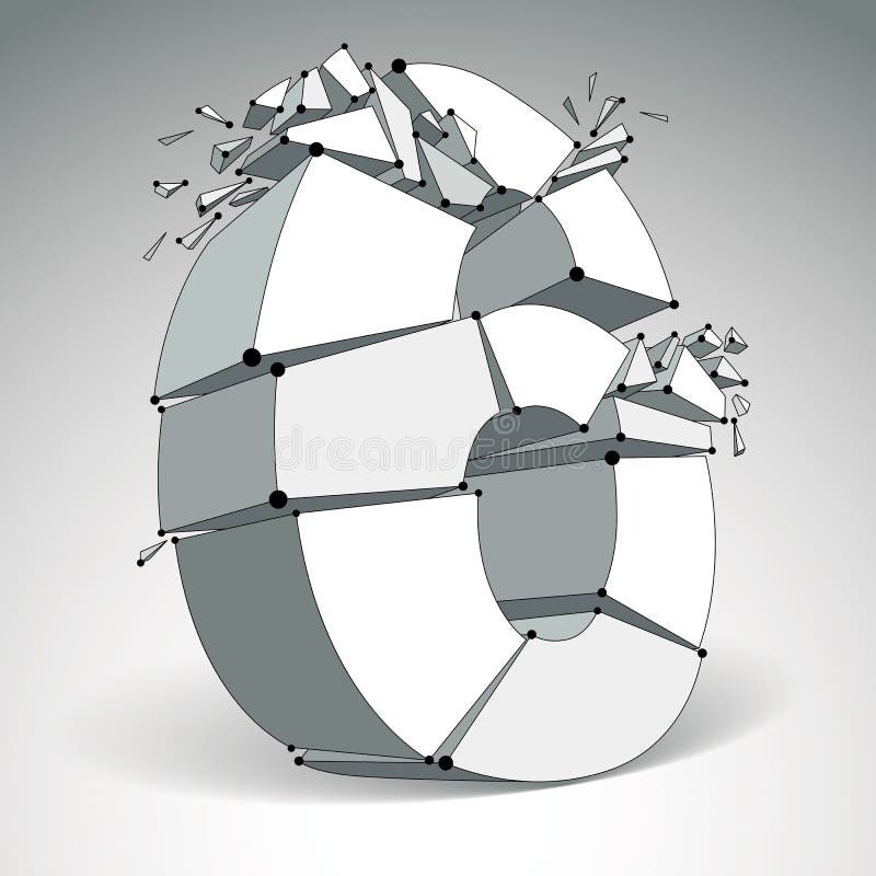 3d Vector Low Poly Monochrome Number 6 with Black Connected Line Stock ...