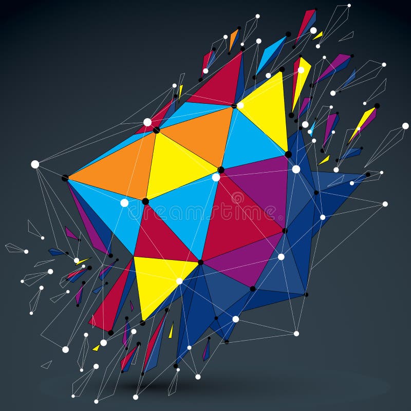 3d Vector Low Poly Object with Connected Lines and Dots, Colorful ...
