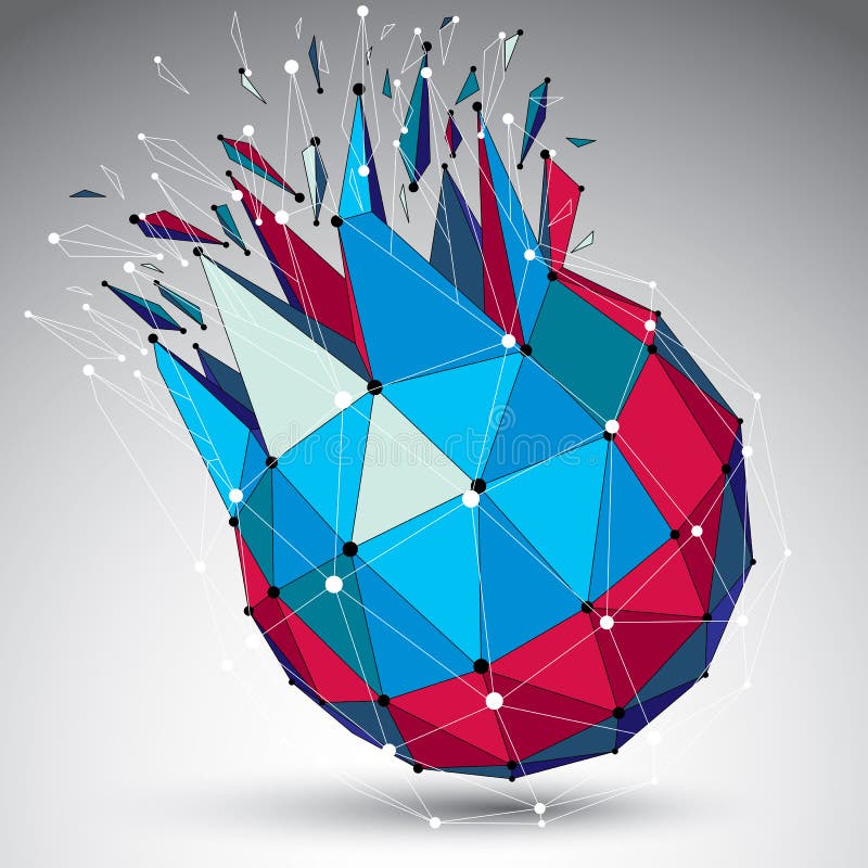 3d Vector Low Poly Object with Connected Lines and Dots, Colorful ...