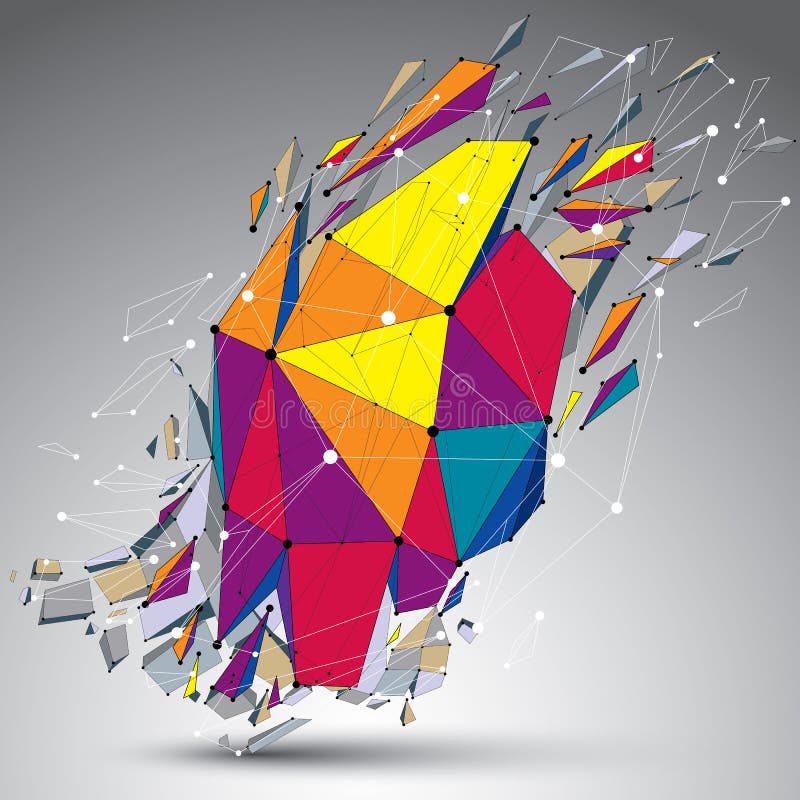 3d Vector Low Poly Object with Connected Lines and Dots, Colorful ...