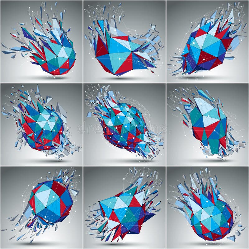 3d Vector Low Poly Objects with Connected Black and White Lines Stock ...