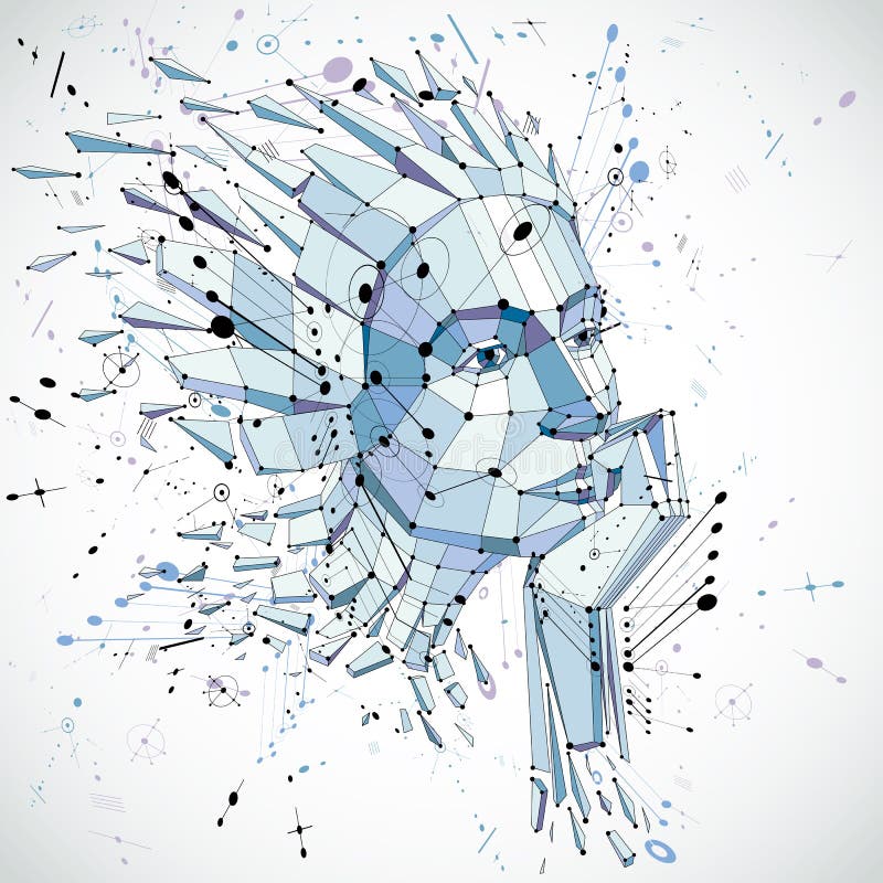 3d Vector Low Poly Portrait of a Smart Woman, Human Thoughts Met Stock ...