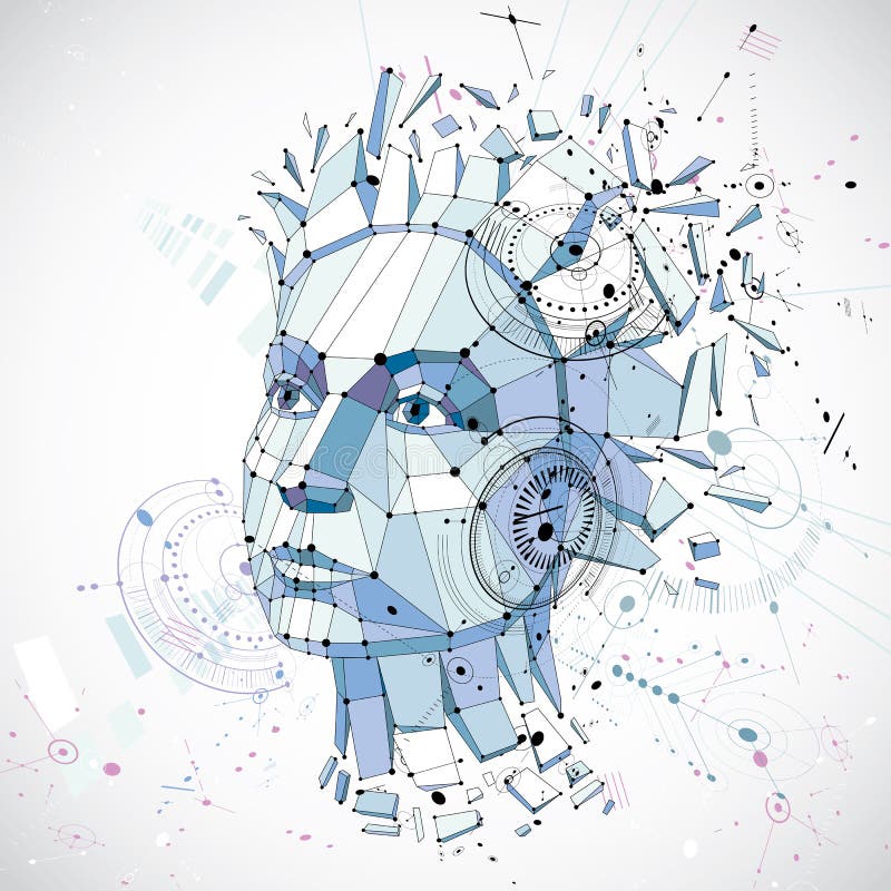 3d Vector Low Poly Portrait of a Smart Woman, Human Thoughts Met Stock ...