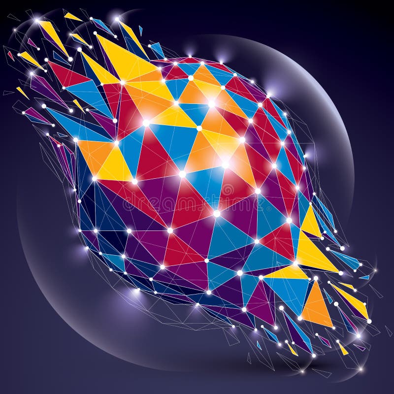 3d Vector Low Poly Spherical Object with Sparkles, White Connect Stock ...