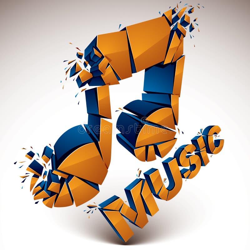 3d Vector Orange Demolished Musical Notes, Music Word. Dimension Stock ...