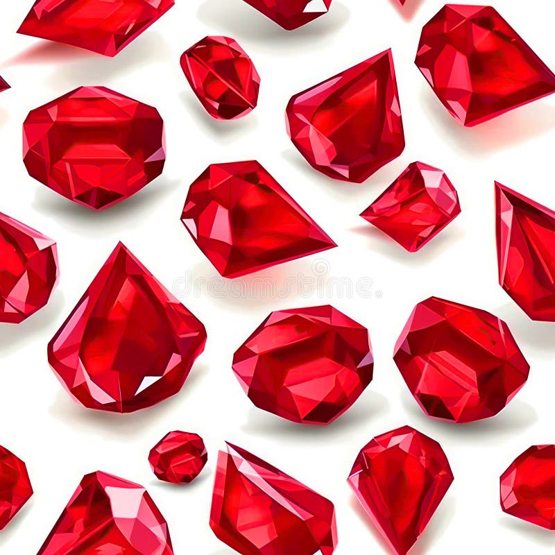 D Vector Red Rubies on White Background. Seamless Background ...