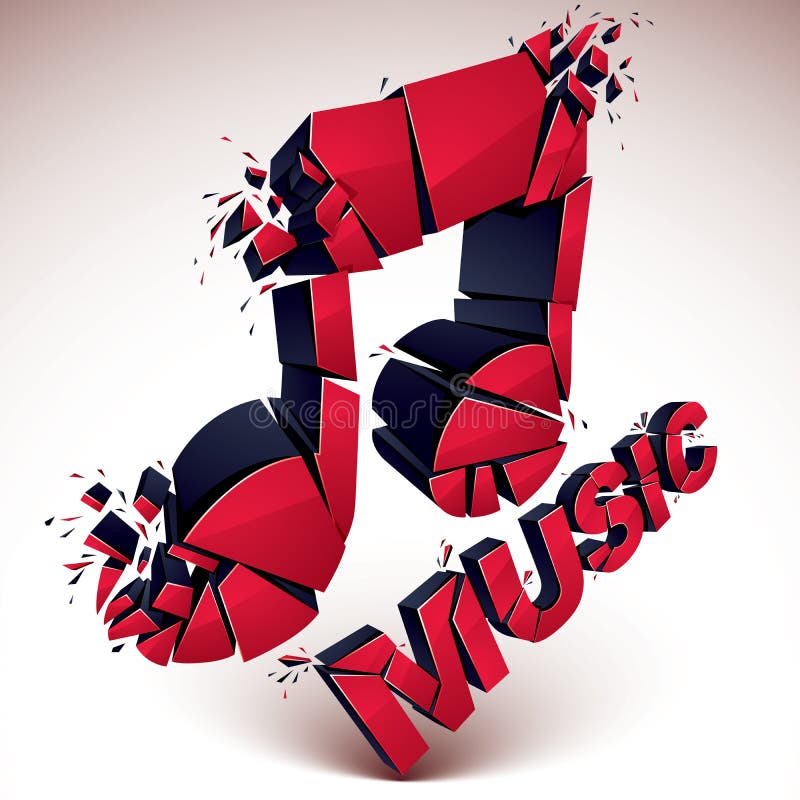 3d Vector Red Shattered Musical Notes with Music Word. Art Melody ...