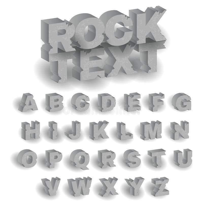 3D Vector Rock Text Alphabet with Grunge and Broken Texture Stock ...