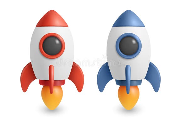 3d Vector Rocket. 3D Cartoon Rocket Icon with Fire Flame Stock Vector ...