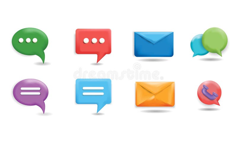 3d Vector Set of Message Icons of Various Models Email and Telephone ...
