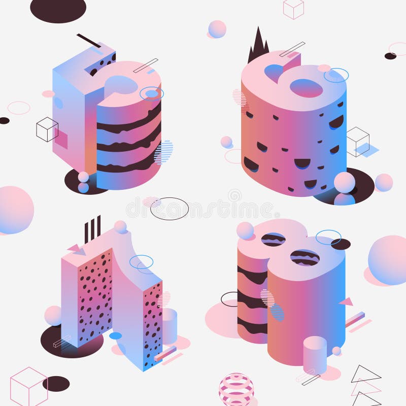 3d Vector Set of Numbers 5, 6, 7, 8 Drawn in Pastel Colors. Isometric ...