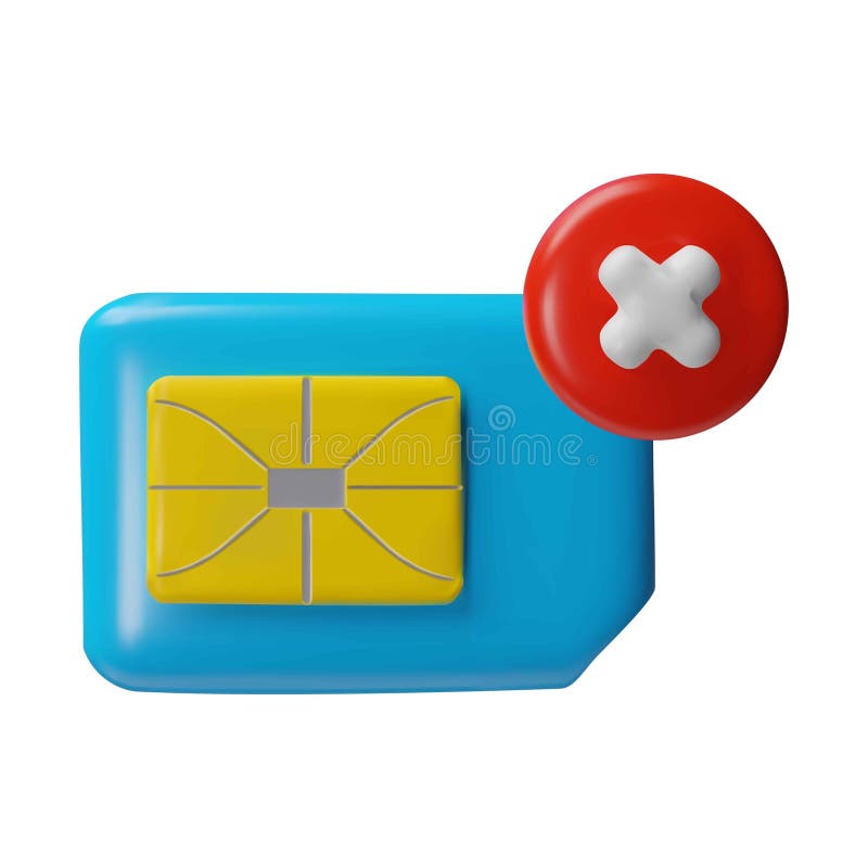 3D Vector of SIM Card with Red Cross Sign, and Cartoon Style. Digital ...