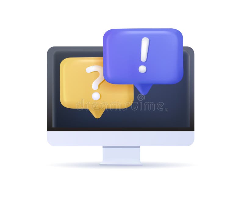 3D Vector Speech Bubble with Computer Screen for Online Chat Platform ...