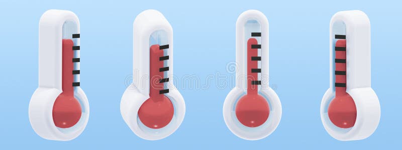 Thermometer Icon Set – 3D Vector Red Symbol for Hot Temperatures Stock ...
