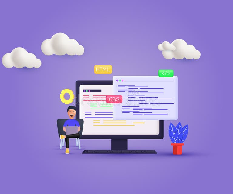 3d Vector Website Programming Coding Web Development Influencer Style Design Stock Vector